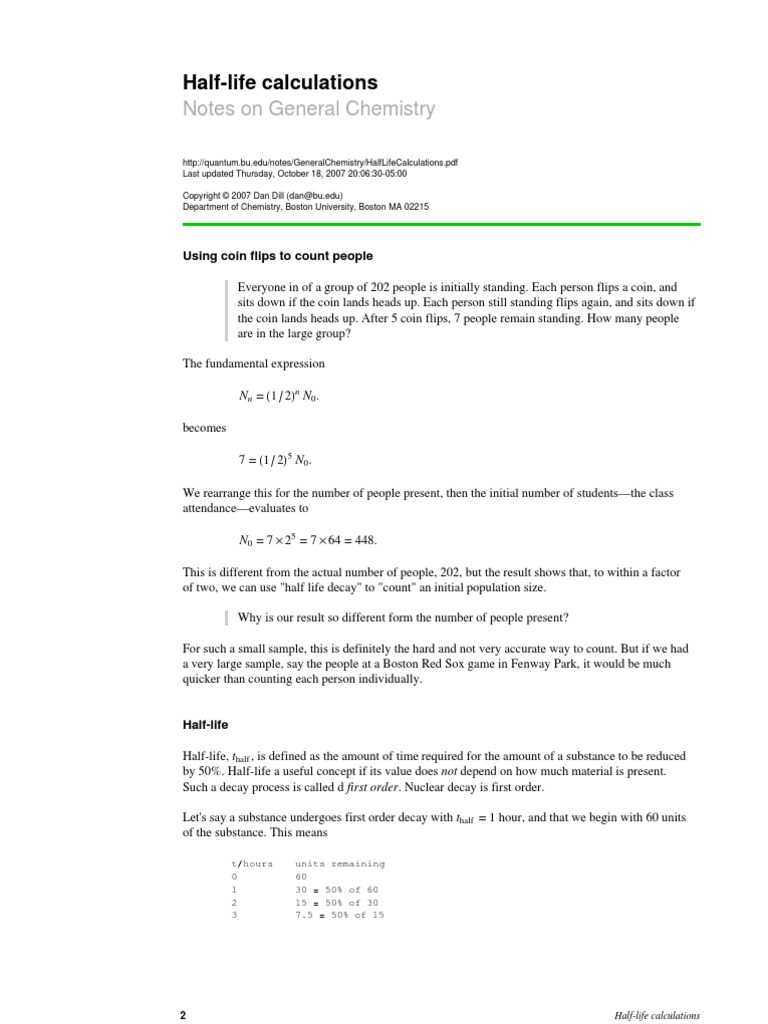 Half Life Calculations | PDF | Chemistry | Teaching Mathematics