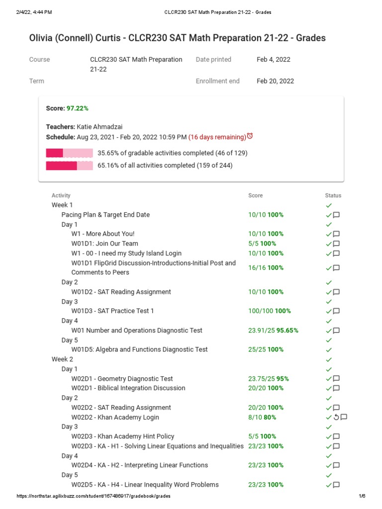 CLCR230 SAT Math Preparation 21-22 - Grades | PDF | Equations | Polynomial