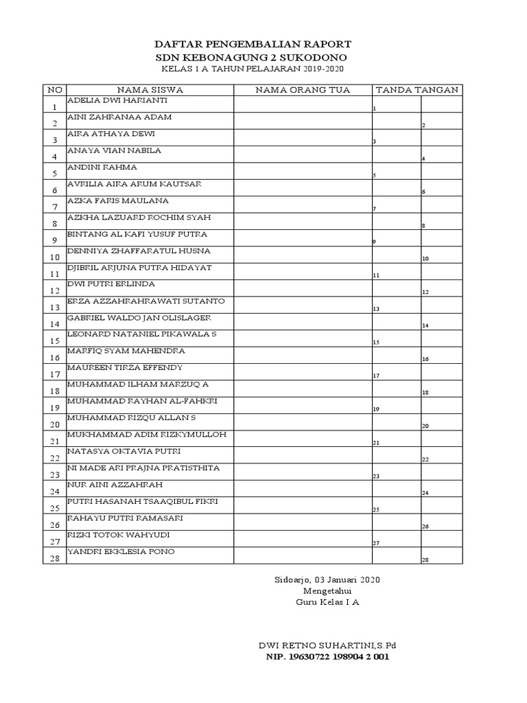 Daftar Hadir Rapot | PDF