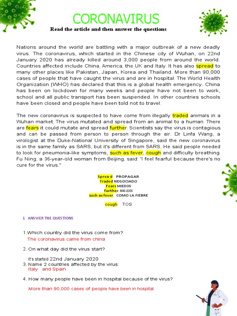 Coronavirus Reading Comprehension Sin Hacer | PDF | Virus | Pandemic