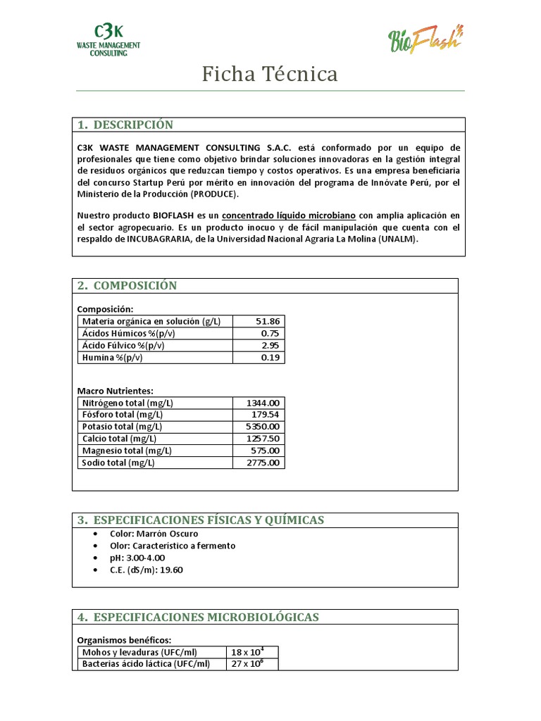 Ficha Técnica Bioflash | PDF | Aguas residuales | Química