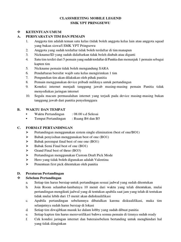 Rules MLBB Classmeeting Ypt | PDF