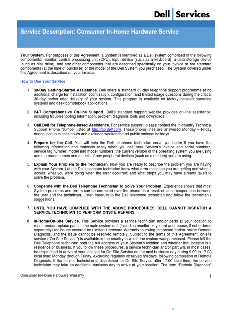 Dell Consumer in Home Service Au | PDF