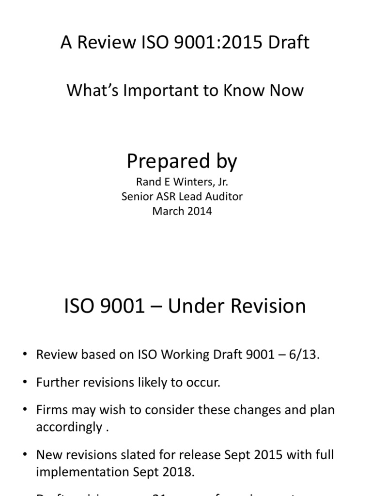 A Review ISO 9001 - 2015 Draft What's Important To Know Now | PDF ...