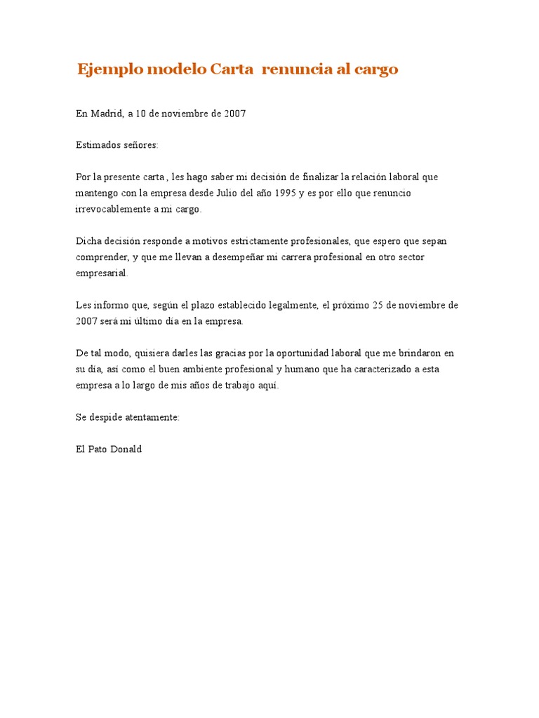 Ejemplo Modelo Carta Preaviso | PDF