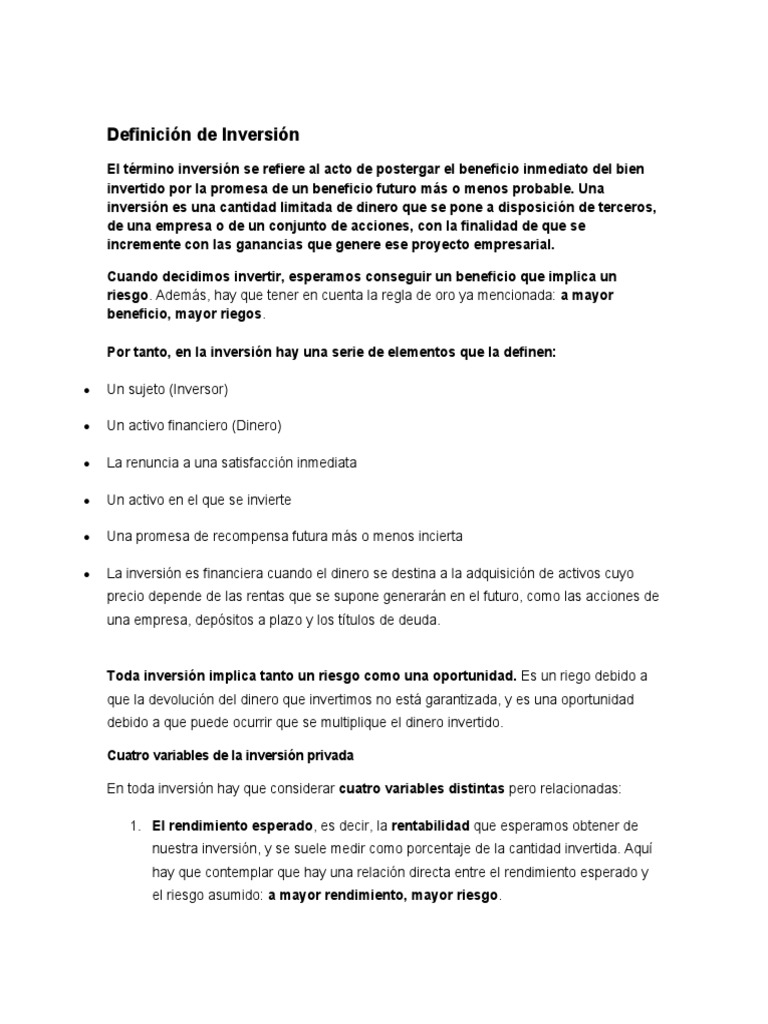 Definición de Inversión | PDF | Inversiones | Interés