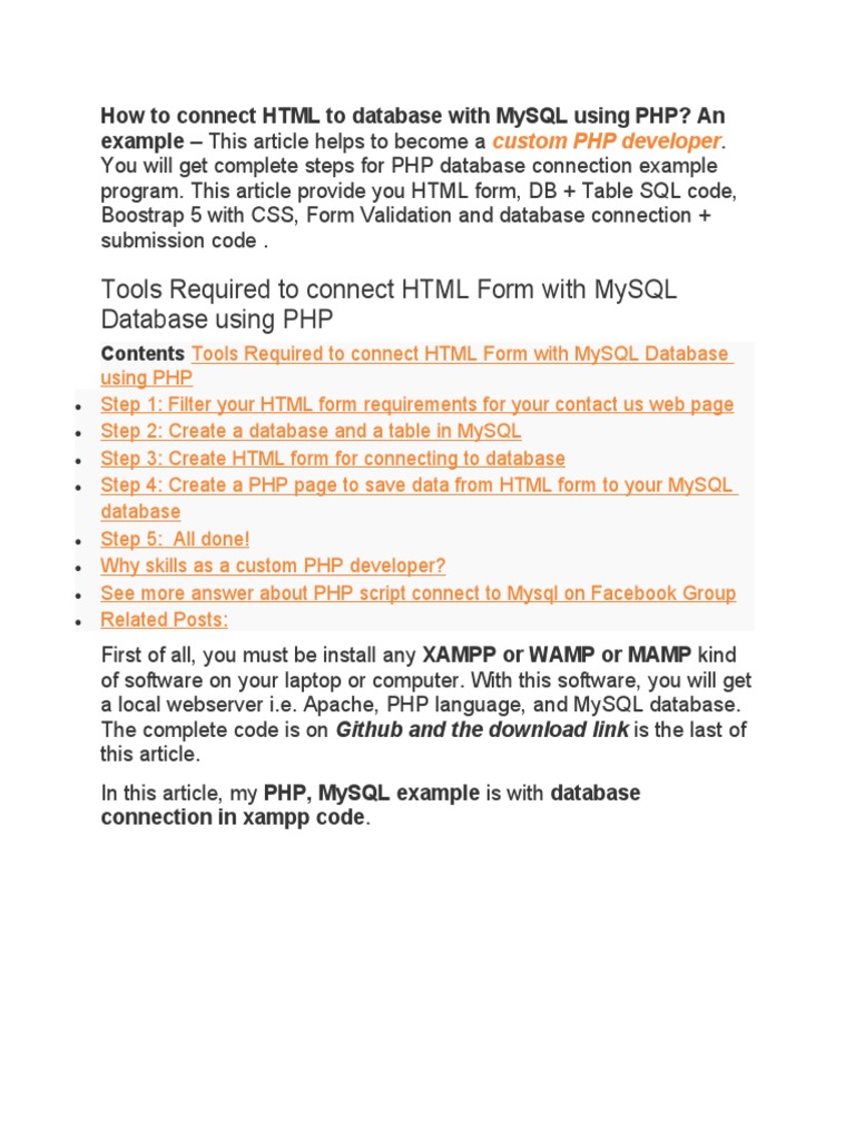 How To Connect HTML To Database With MySQL Using PHP | PDF | Php ...