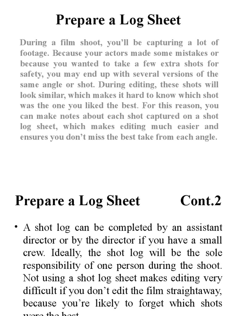 Film Shot Log Sheet Preparation Guide | PDF | Computing