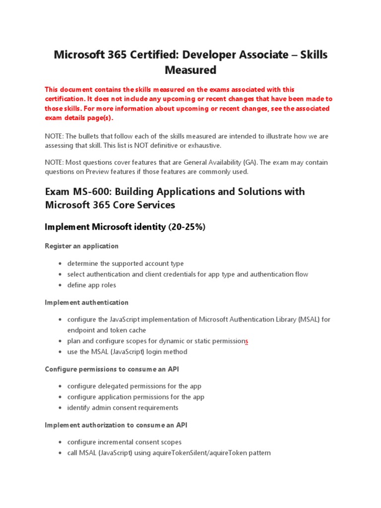 Microsoft 365 Developer Associate Skills | PDF | Share Point | Web ...