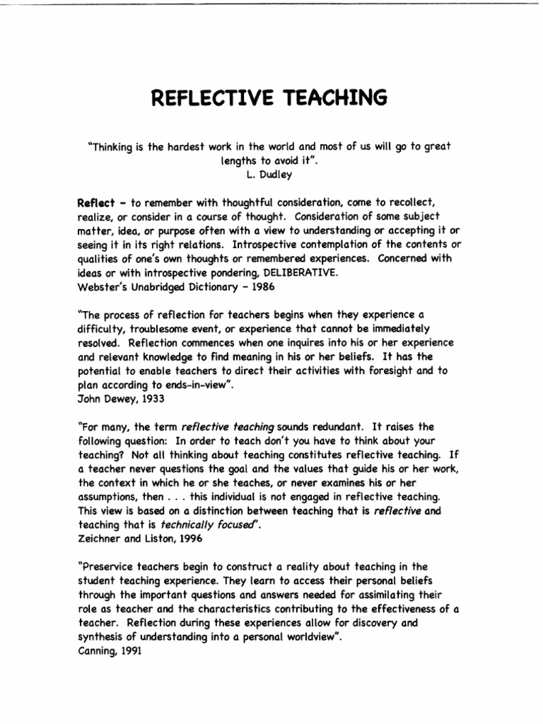 Reflective Teaching: Reflect - To Remember With Thoughtful ...