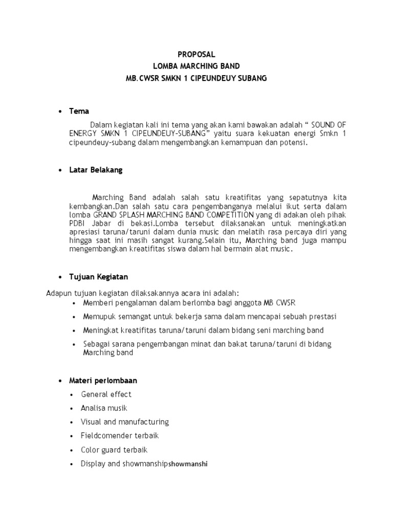 Proposal Lomba Marching Band | PDF | Griya & Taman