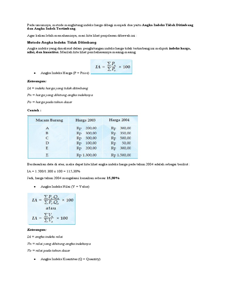 Metode Menghitung Indeks Harga | PDF | Pengelolaan Keuangan & Uang