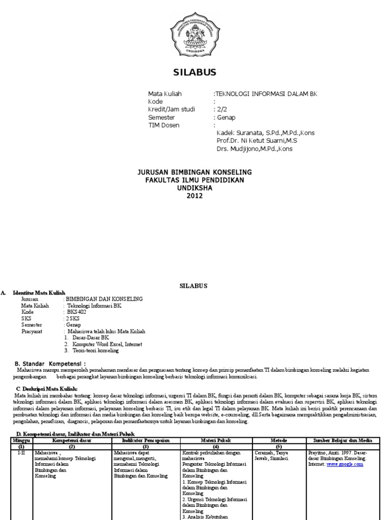 Silabus Teknologi Informasi BK | PDF