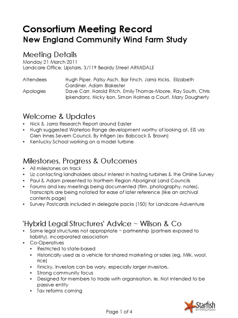 Consortium Meeting Record: New England Community Wind Farm Study | PDF ...