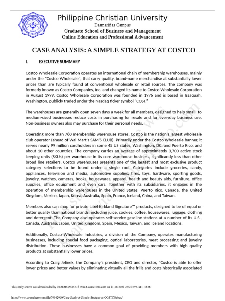 Case Study A Simple Strategy at COSTCO | PDF | Costco | Business