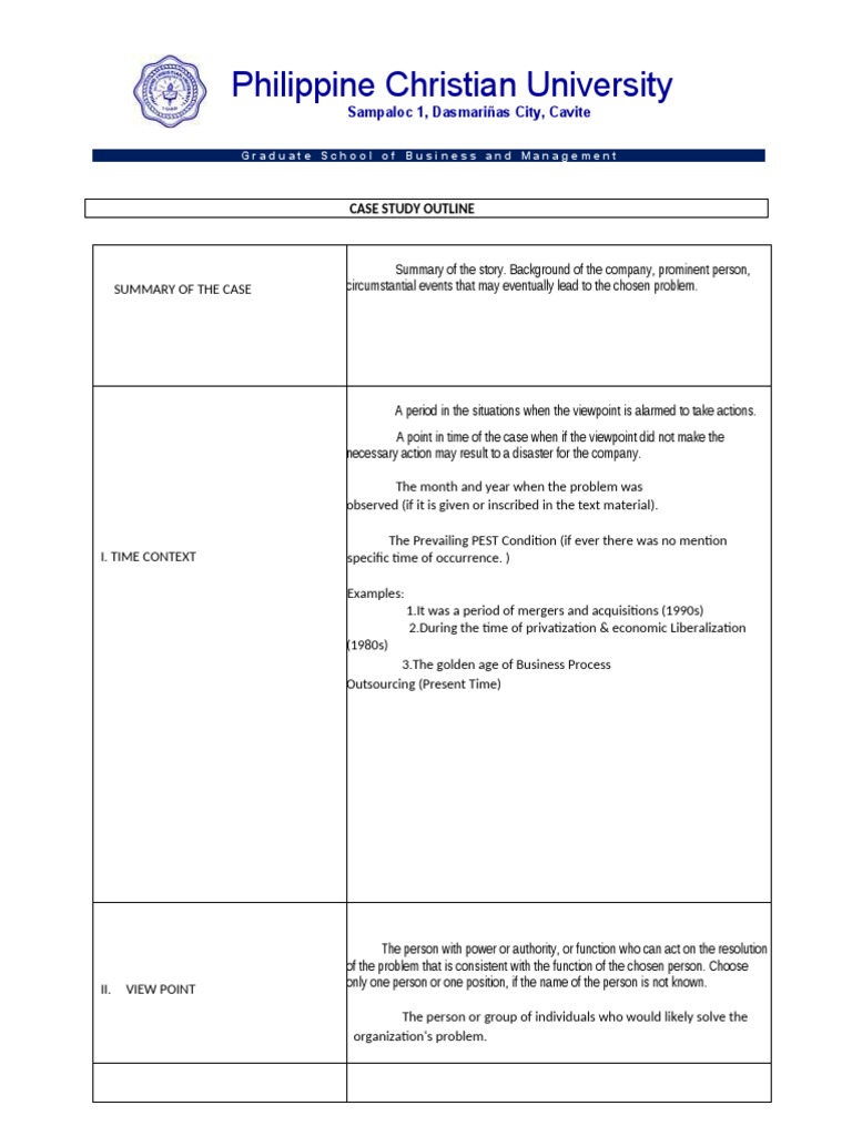 Philippine Christian University: Case Study Outline | PDF | Swot ...