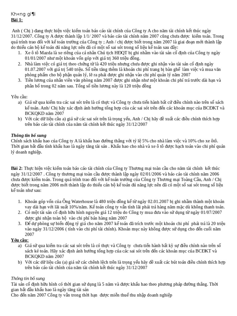 (123doc) - Bai-Tap-Kiem-Toan-Tong-Hop-Theo-Tung-Chuong | PDF