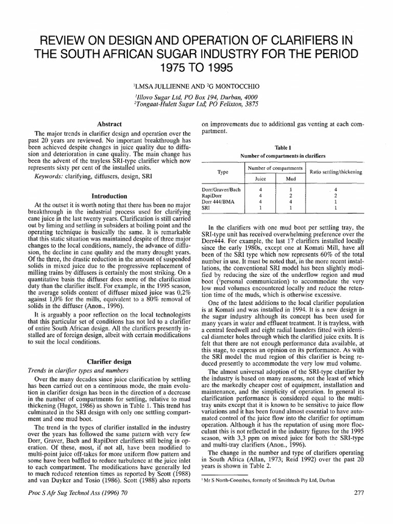 Clarifier Design Trends in Sugar Industry | PDF | Chemistry ...