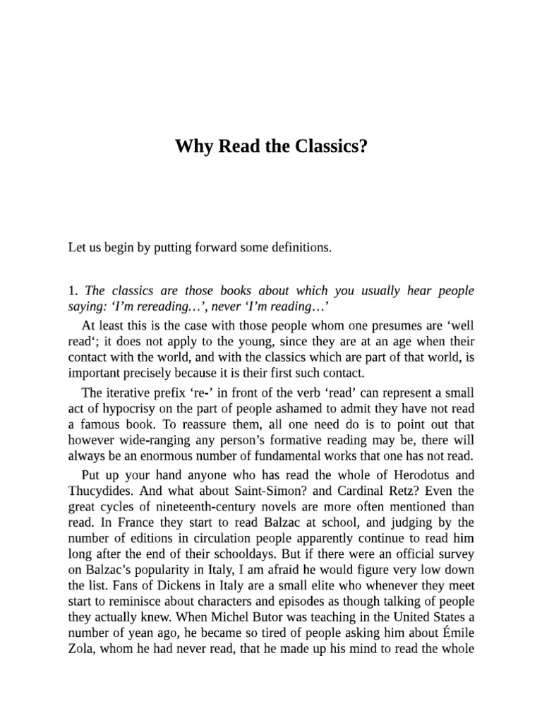 Why Read The Classics by Italo Calvino | PDF