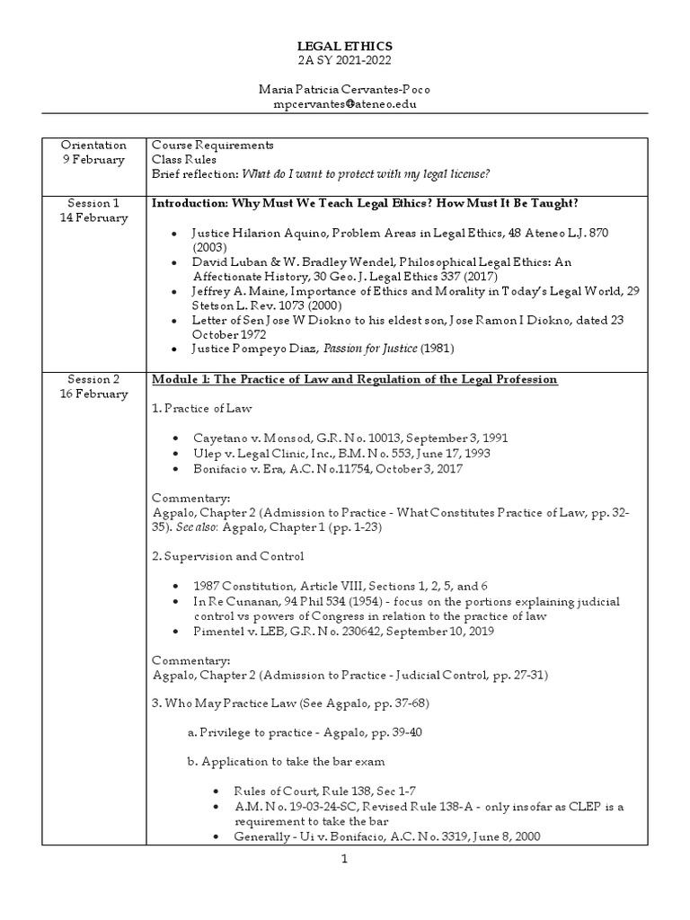 Legal Ethics: Module 1: The Practice of Law and Regulation of The Legal ...