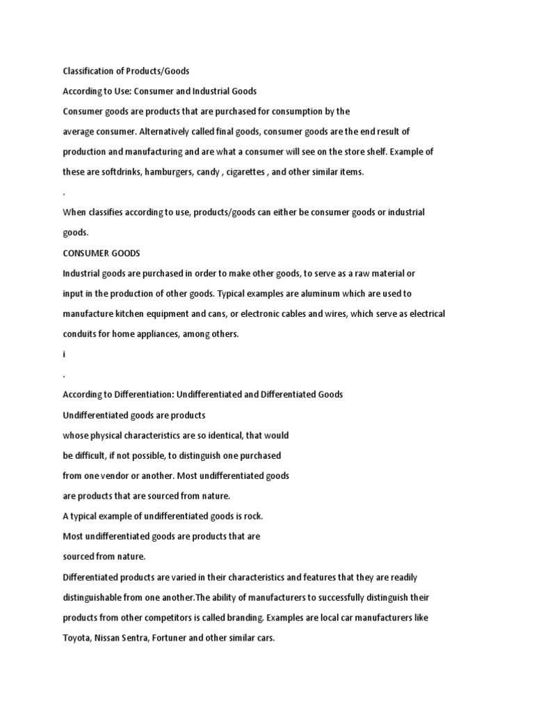 Product Classification Overview | PDF | Goods | Final Good