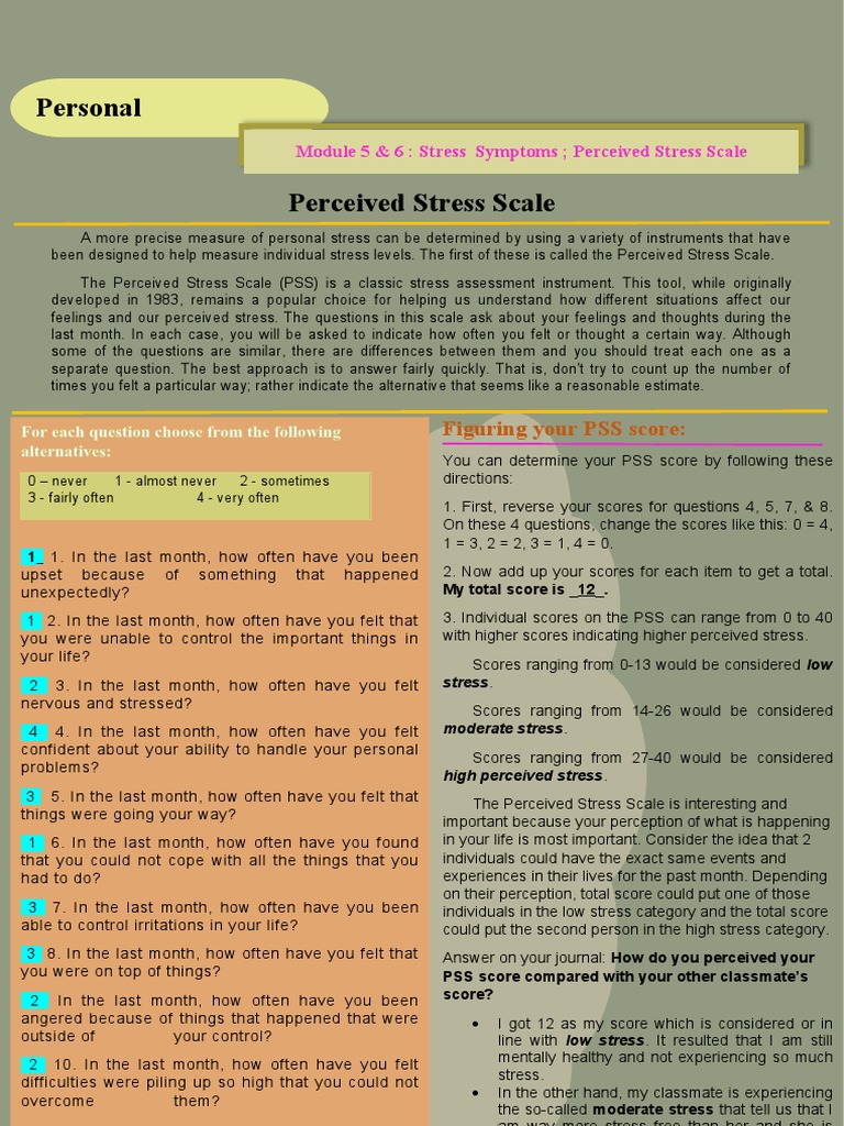 Personal Development: Figuring Your PSS Score | PDF | Perception ...
