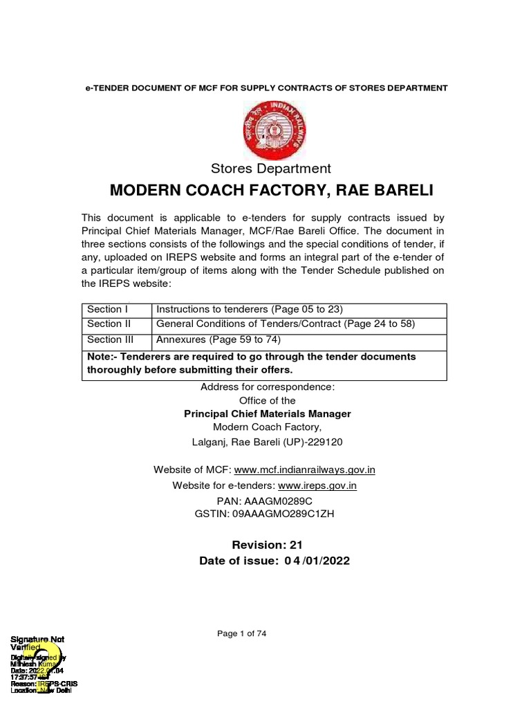 Modern Coach Factory, Rae Bareli: Stores Department | PDF ...