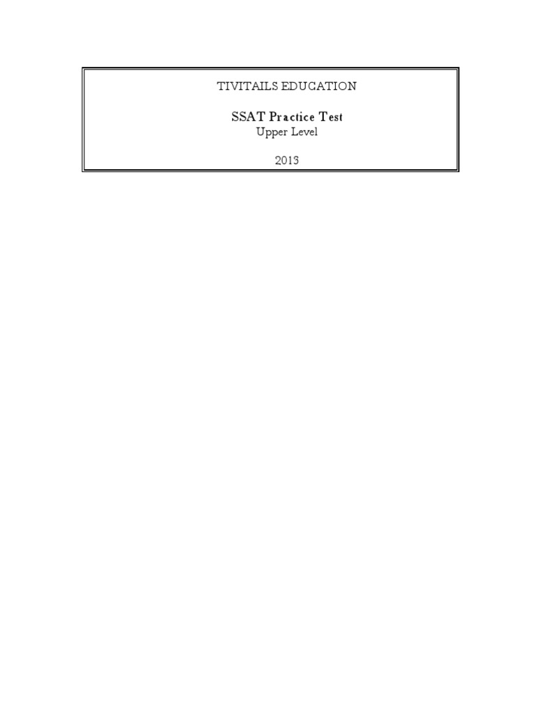 Upper Level SSAT Practice Test Guide | PDF | Cloud