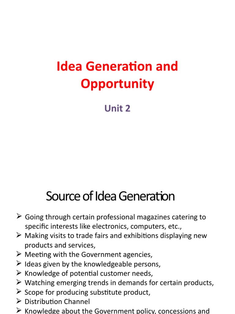 Idea Generation vs. Opportunity Analysis | PDF | Entrepreneurship ...