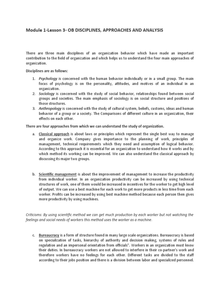 Organizational Behavior Disciplines & Approaches | PDF | Swot Analysis ...