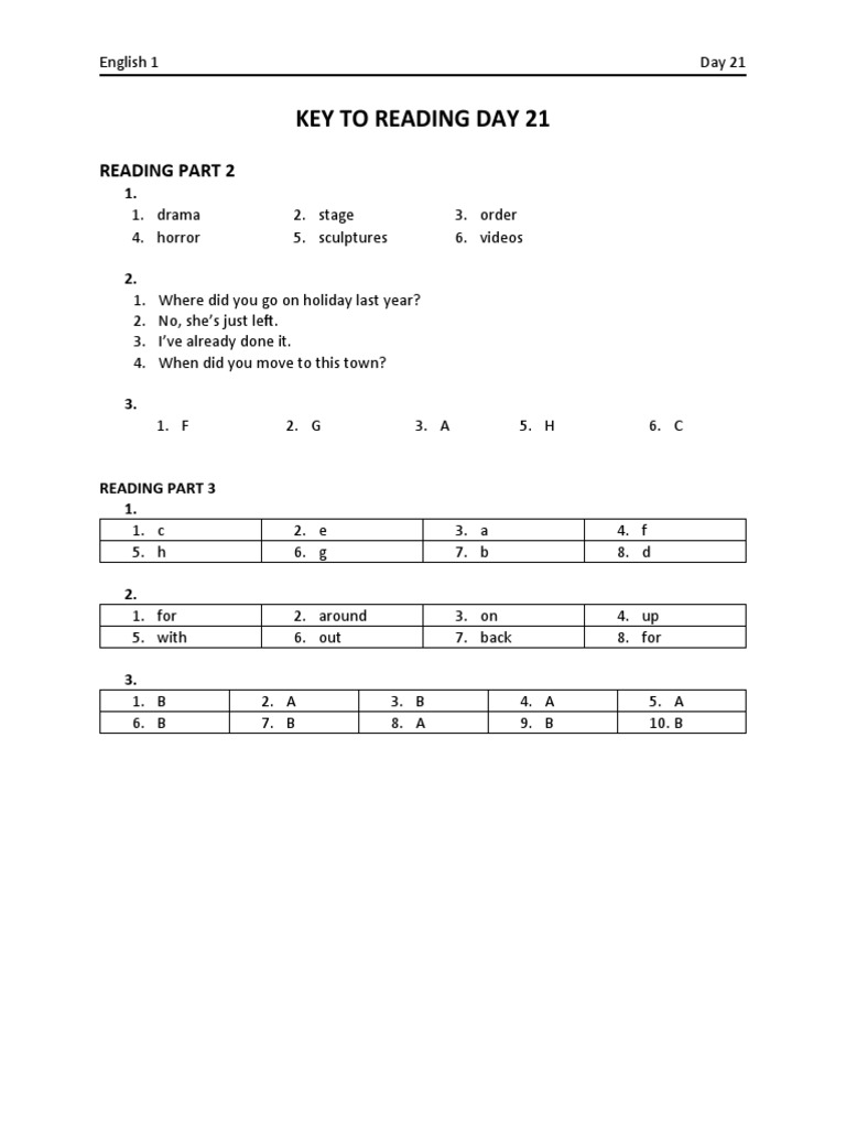 Key To Reading Day 21 | PDF