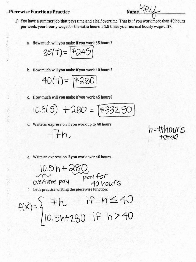Piecewise Function After Quiz Practice Key | PDF