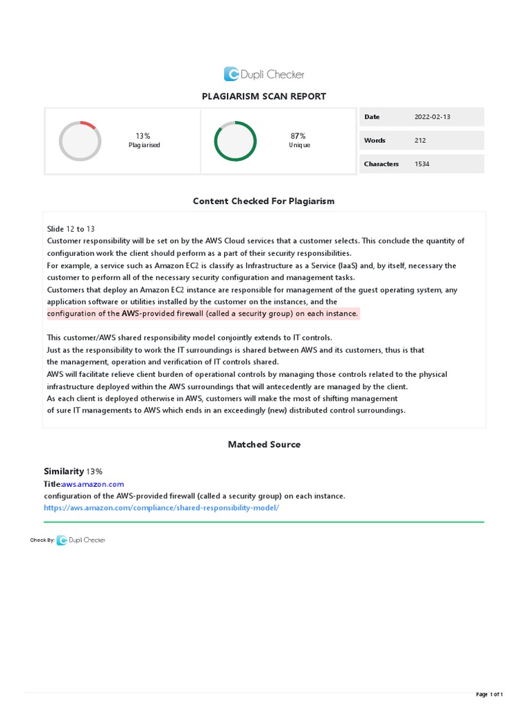 Plagiarism Scan Report: Date Words Characters | PDF | Cloud Computing | Amazon Web Services