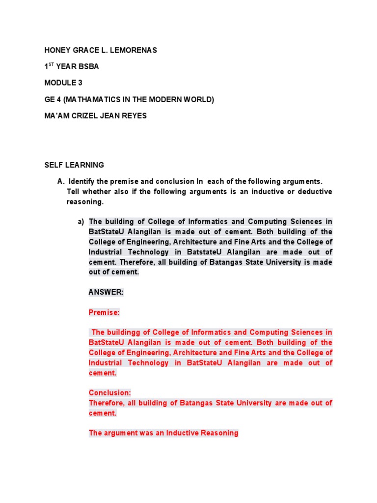 Math Module 3 | PDF | Deductive Reasoning | Reason