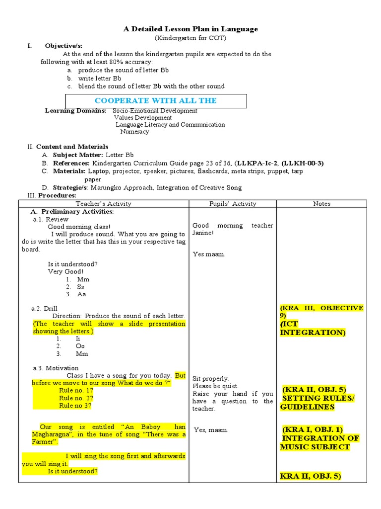 Cooperate With All The Activities: A Detailed Lesson Plan in Language ...