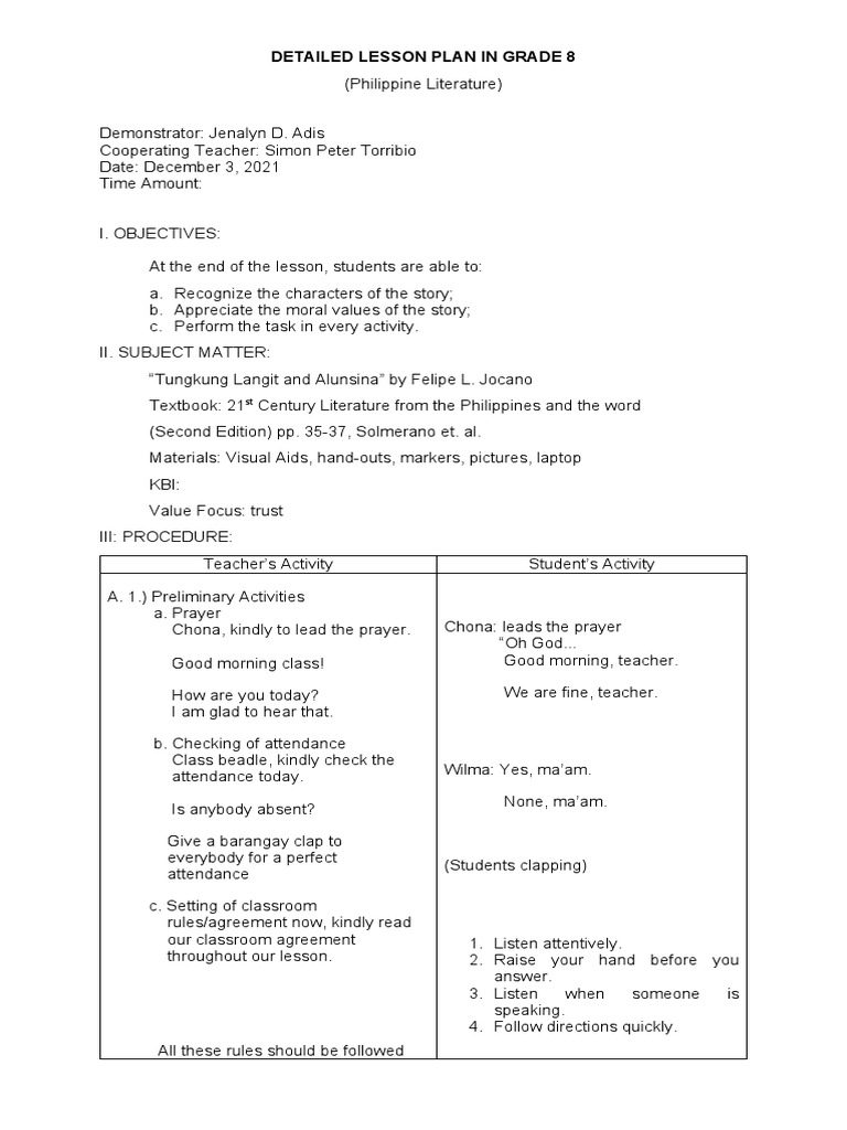Detailed Lesson Plan in Grade 8 | PDF | Lesson Plan