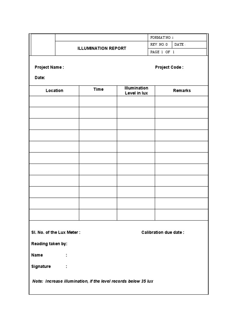 Illumination Level Monitoring Report | PDF