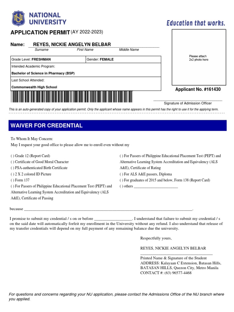 Application Permit: Waiver For Credential | PDF