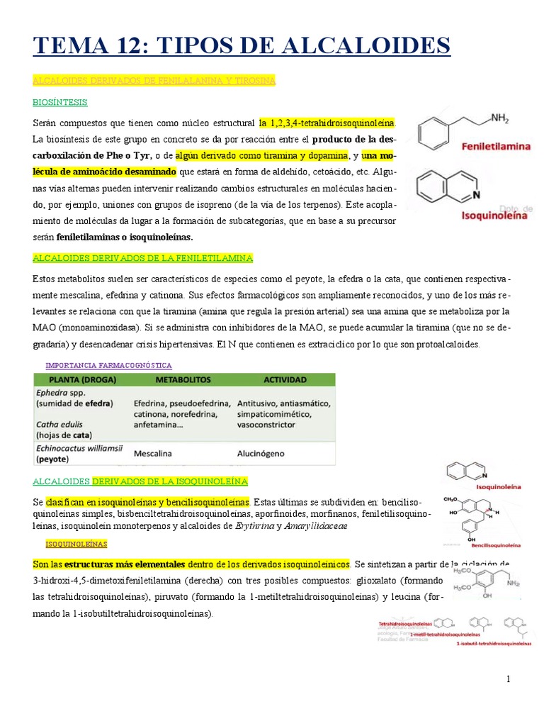 Tema 12 Tipos de Alcaloides | PDF | Alcaloide | Ester
