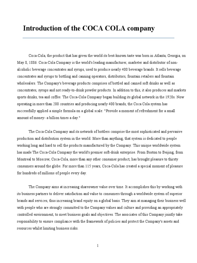 Coca-Cola: A Global Beverage Icon | PDF | The Coca Cola Company ...