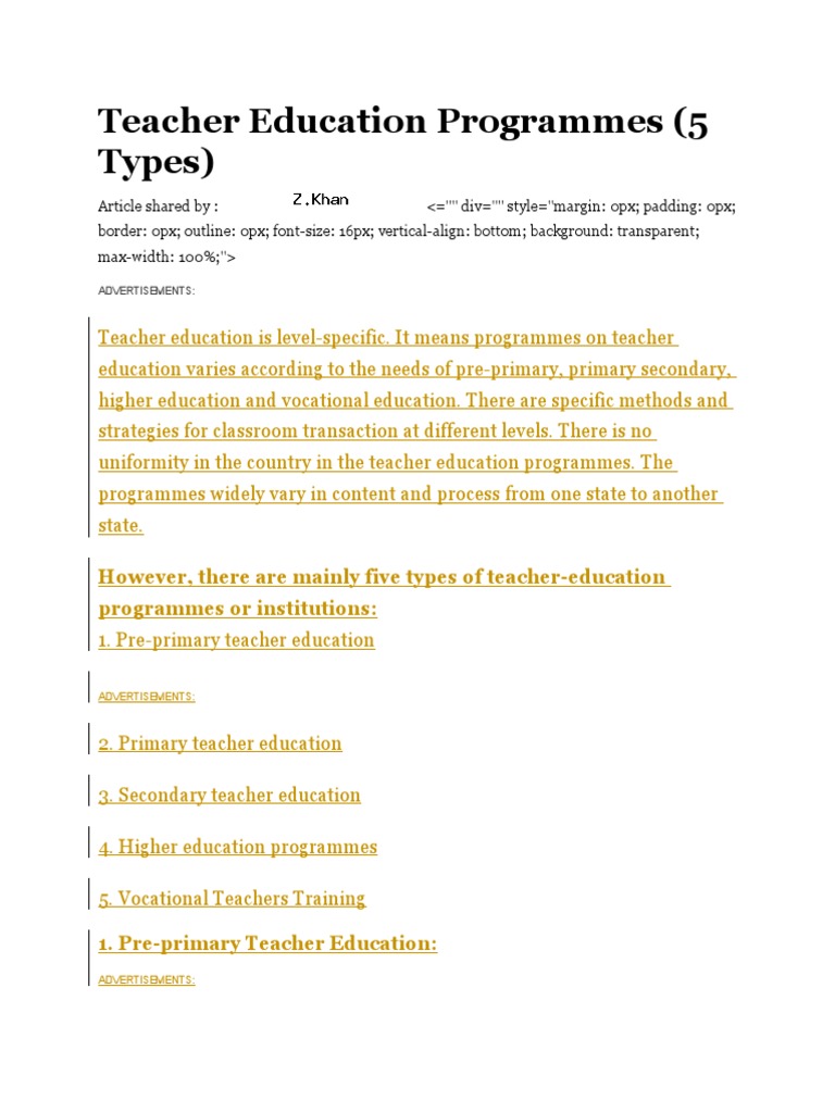 Teacher Education Programmes | PDF | Teachers | Postgraduate Education