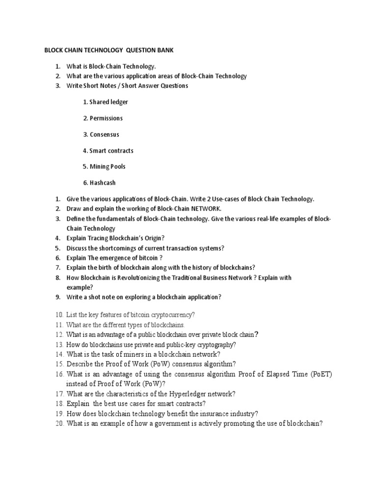 Block Chain Technology Question Bank | PDF