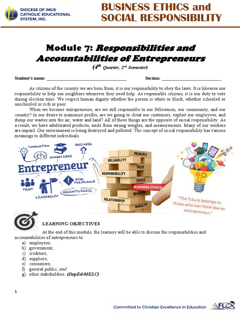 Responsibilities and Accountabilities of Entrepreneurs: Quarter, 2 ...
