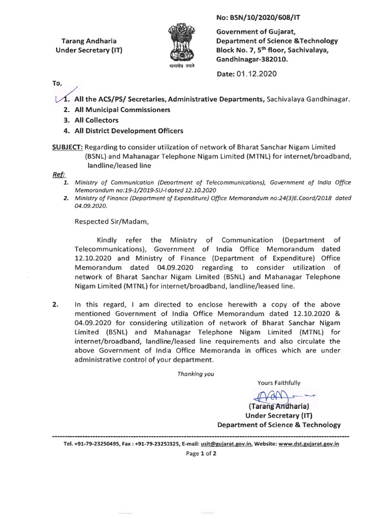 Letter To All Sec PS ACS Collector, DDO, MC, GIL, NIC, GIPL, Indextb ...