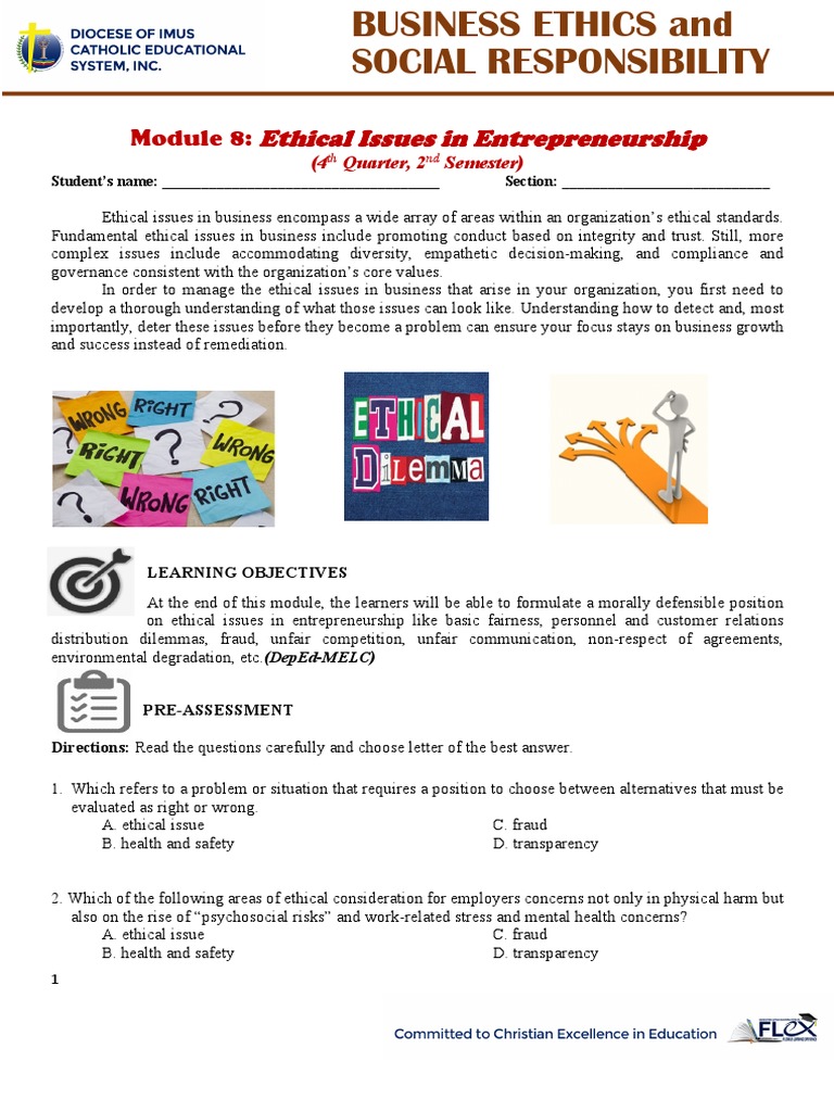 Module 8: Ethical Issues in Entrepreneurship: (4 Quarter, 2 Semester ...