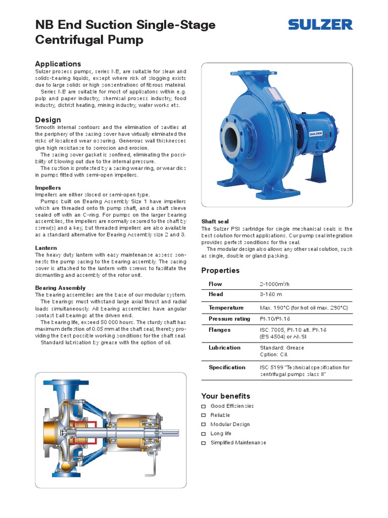 NB EndSuction SingleStage Centrifugal Pump EN | PDF | Pump | Bearing ...