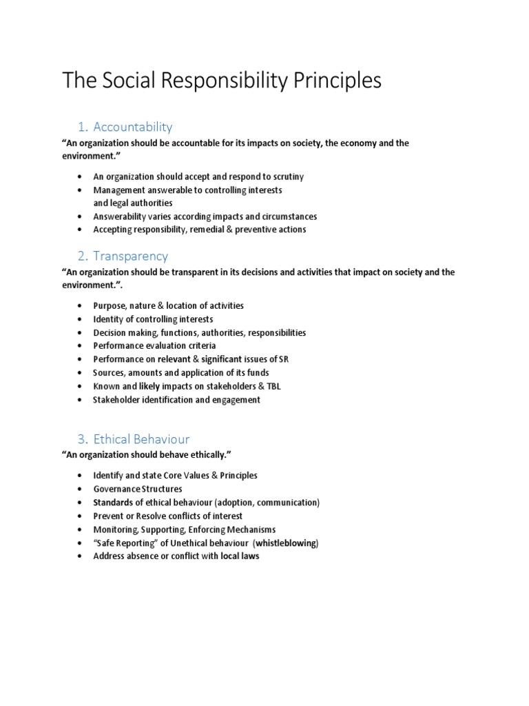 The Social Responsibility Principles: 1. Accountability | PDF | Rule Of ...