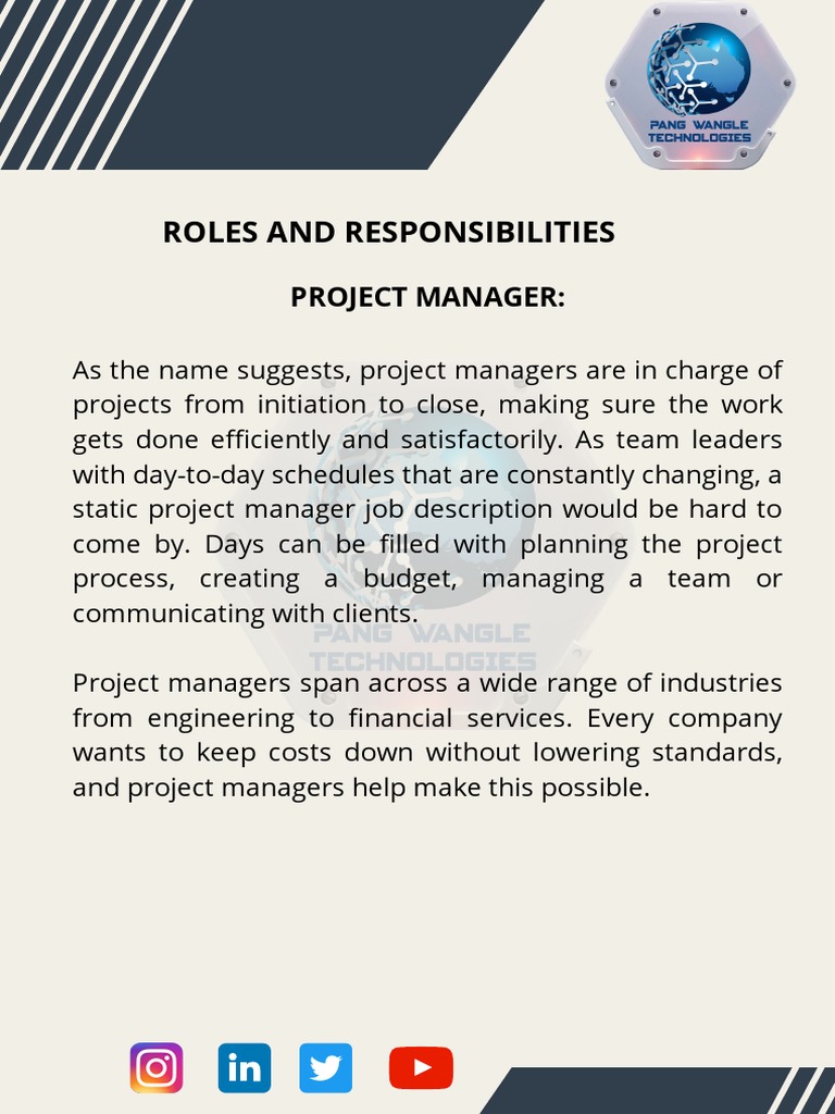 Roles and Responsibilites of Project Manager | PDF