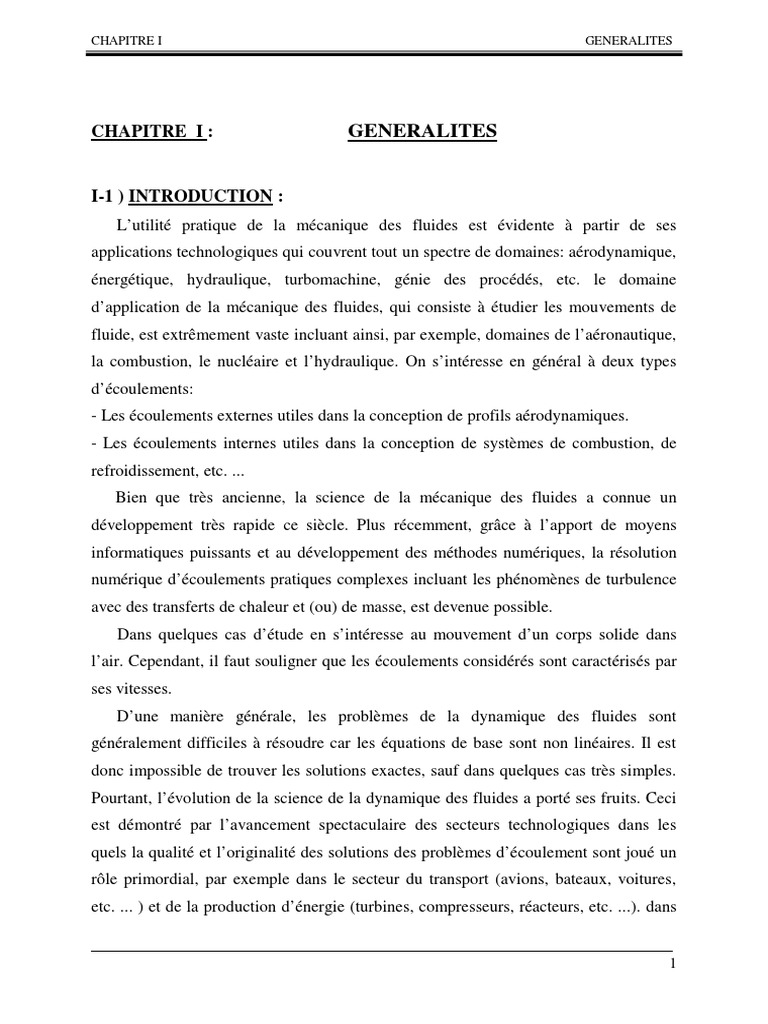 Chapitre I | PDF | Mécanique des fluides numérique | Couche limite