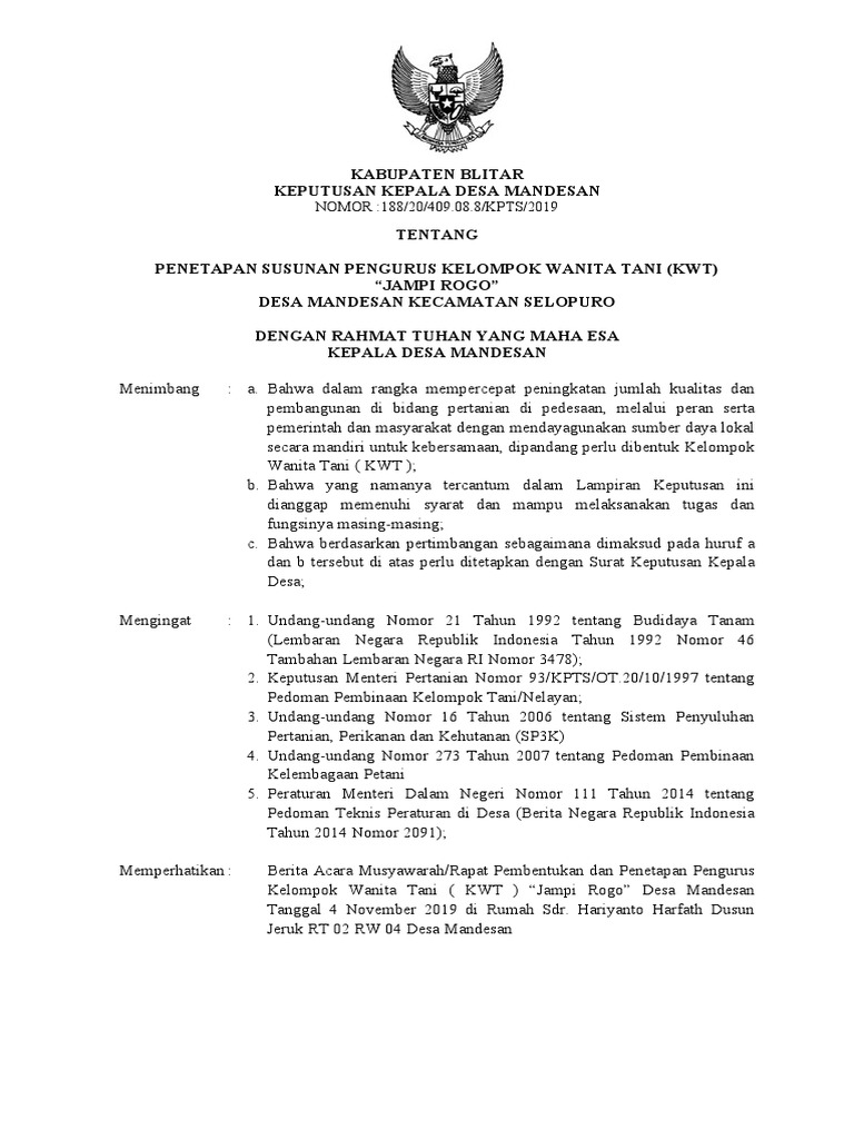 SK Kelompok Wanita Tani Desa | PDF